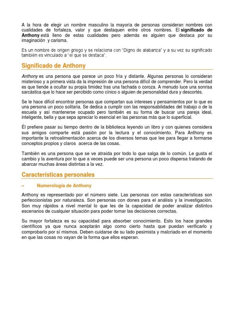 Significado del nombre Anthony | PDF | Conocimiento | Conceptos ...