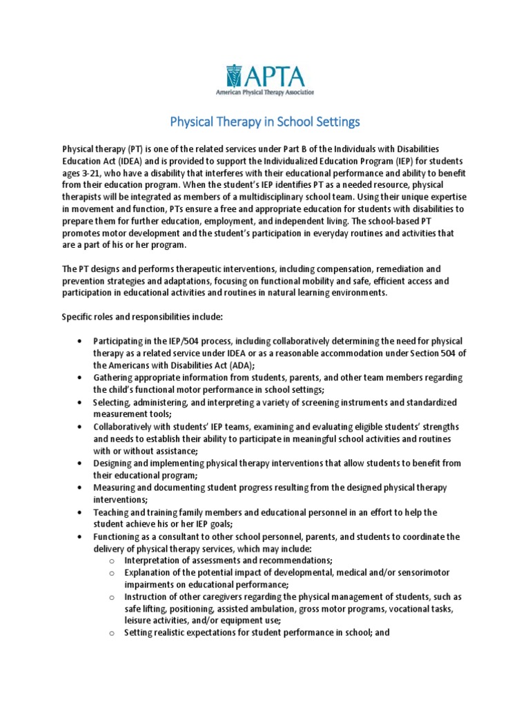 Physical Therapy in School Settings | PDF | Individualized Education ...