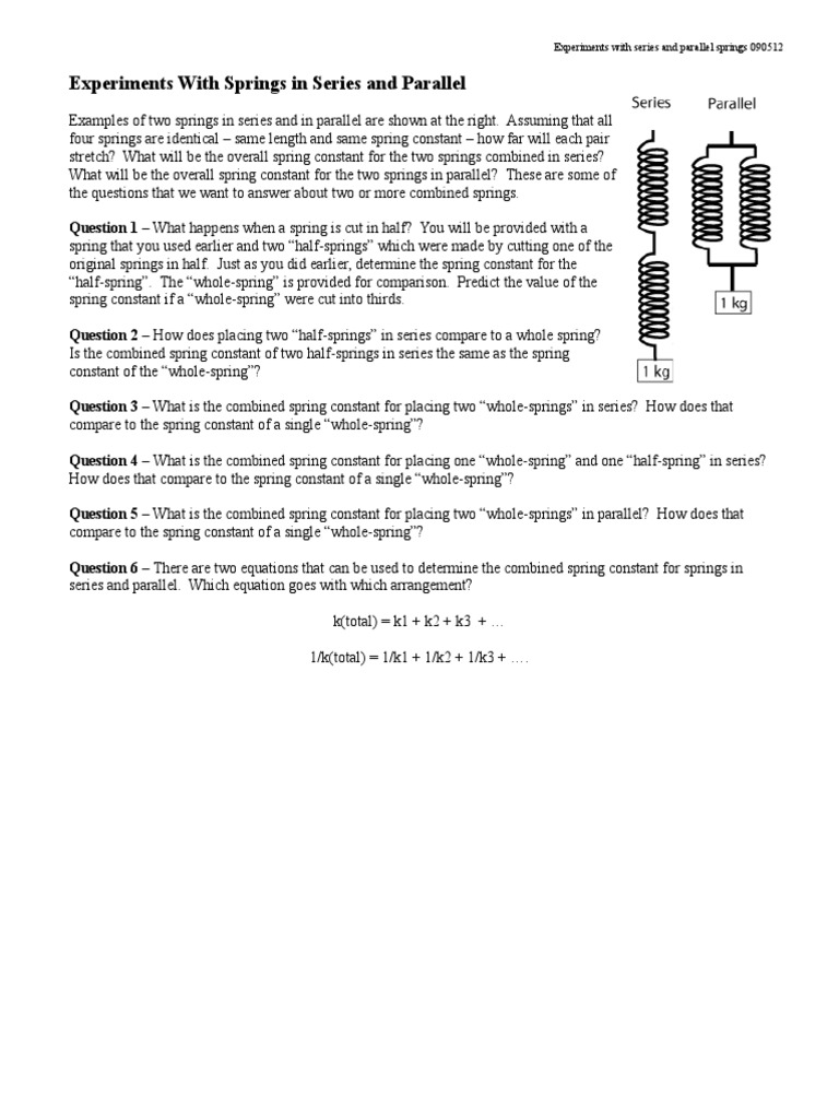 Experiments With Springs in Series and Parallel | PDF | Teaching ...