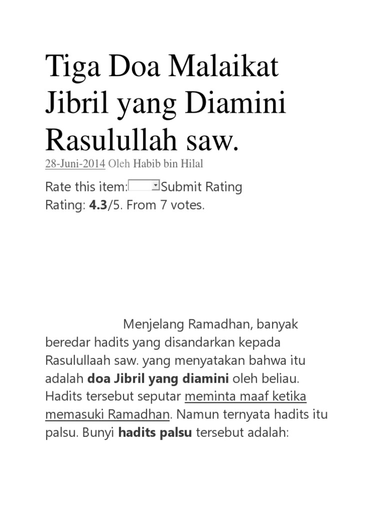 TIGA DOA MALAIKAT JIBRIL | PDF