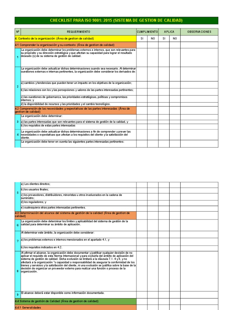 Check List Iso 9001-2015-Deber | Gestión de la calidad | Calidad ...
