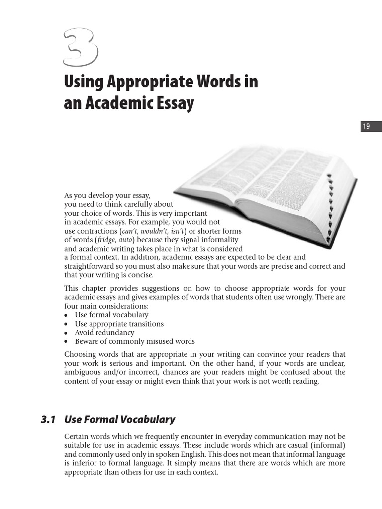 Using Appropriate Words in An Academic Essay: 3.1 Use Formal Vocabulary ...