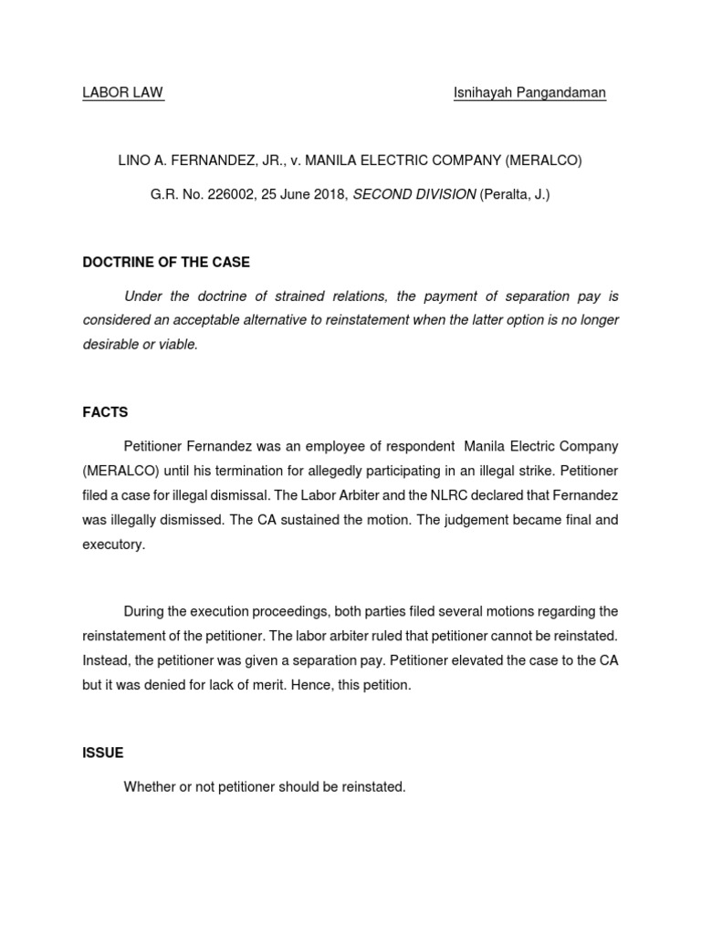 LABOR Fernandez v. MERALCO | PDF | Employment | Arbitration
