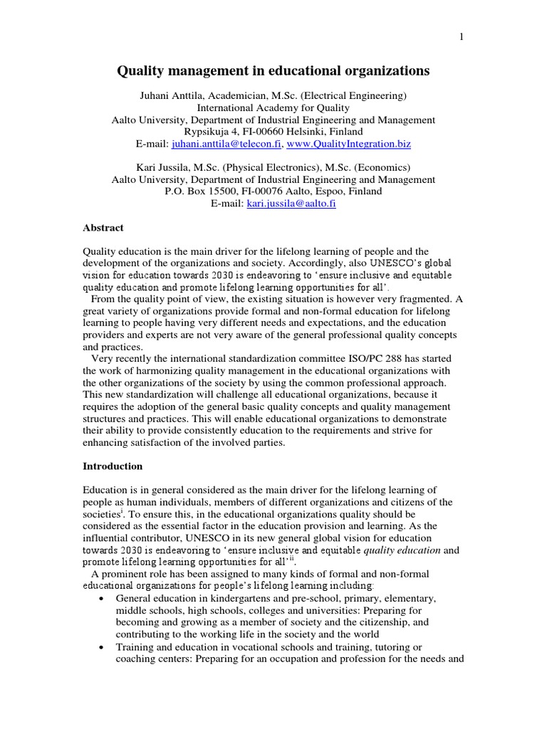 Quality Management in Education Systems | PDF | Quality Management ...