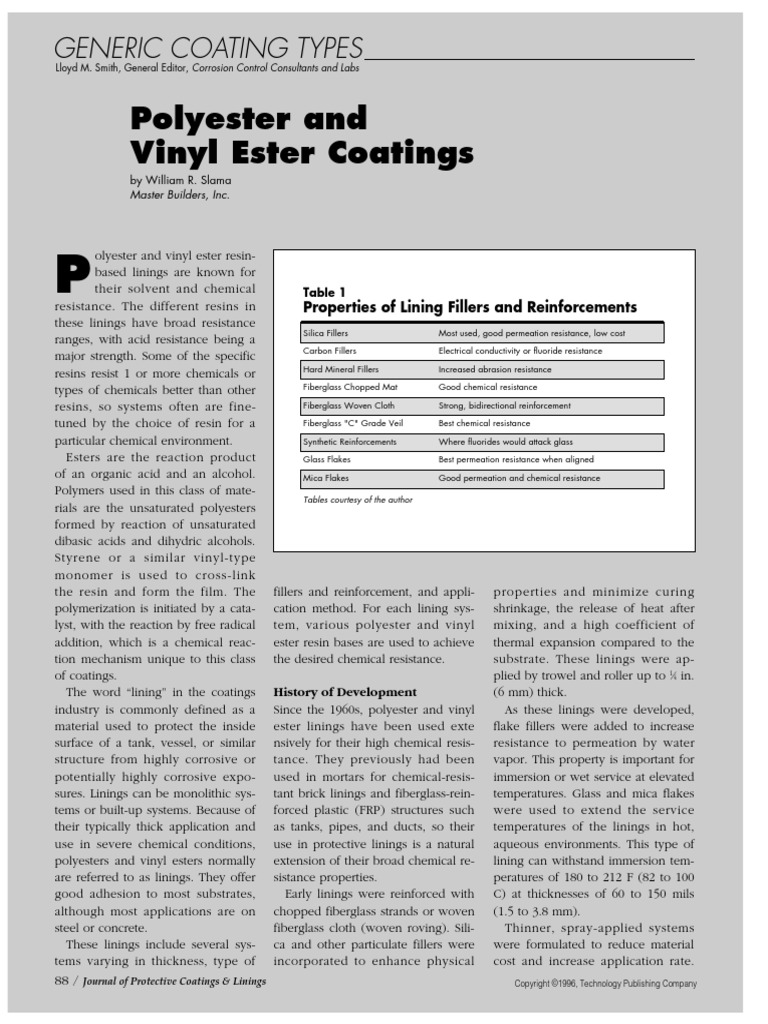 Polyester and Vinyl Ester Coatings | PDF | Fiberglass | Polyester