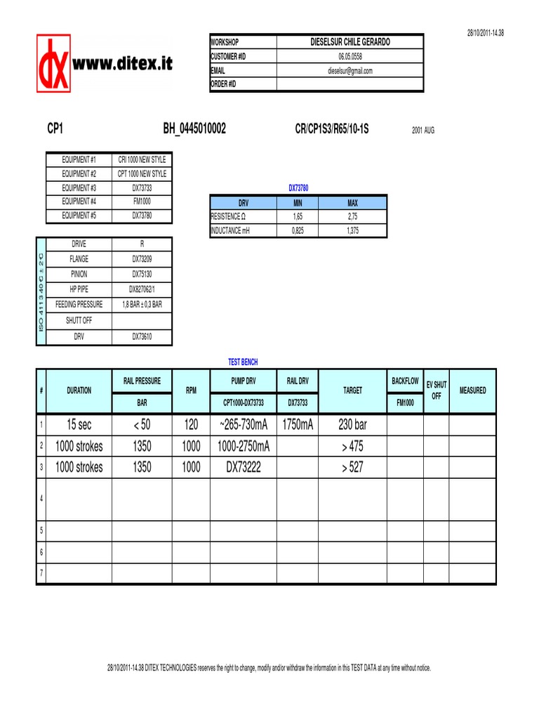 Test Data for Equipment Calibration | PDF
