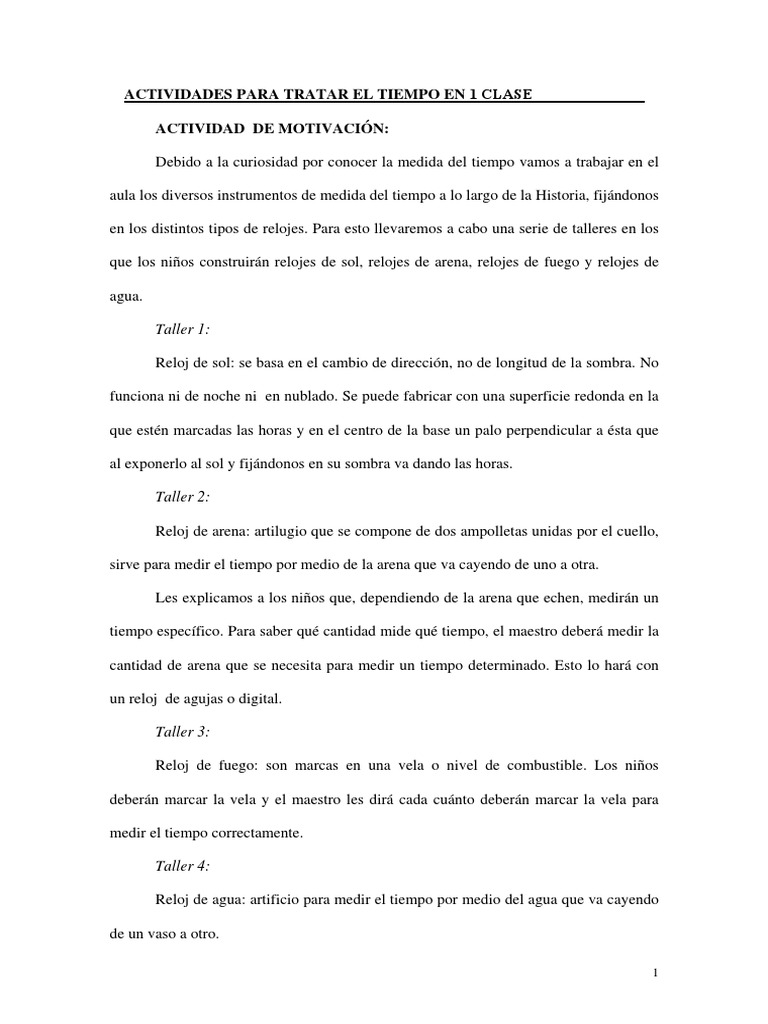 Talleres de Relojes para Niños | PDF | Reloj | Hora