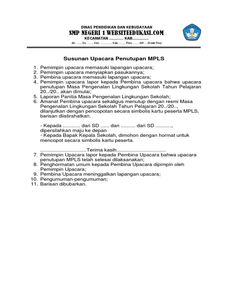 Susunan Upacara Penutupan Mpls Pdf