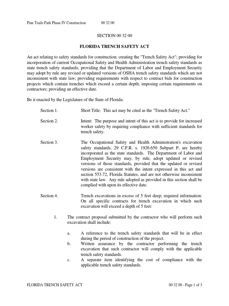 00 32 00 Florida Trench Safety Act | PDF | Occupational Safety And ...