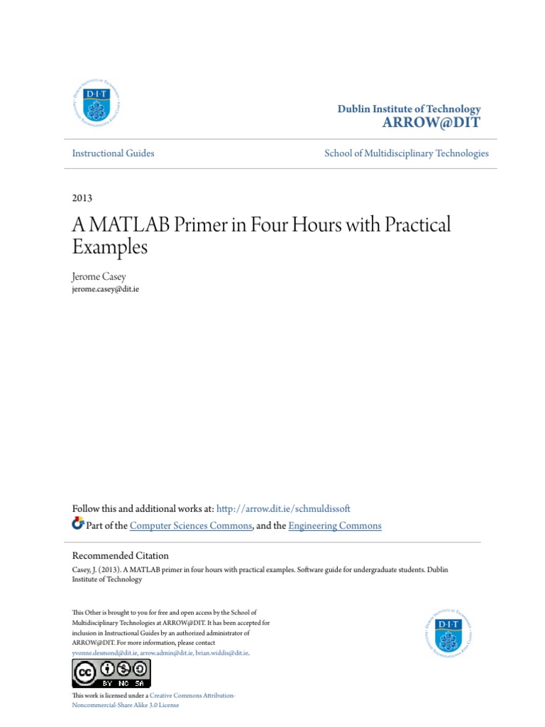 A MATLAB Primer in Four Hours With Practical Examples | PDF | Matrix (Mathematics) | Matlab