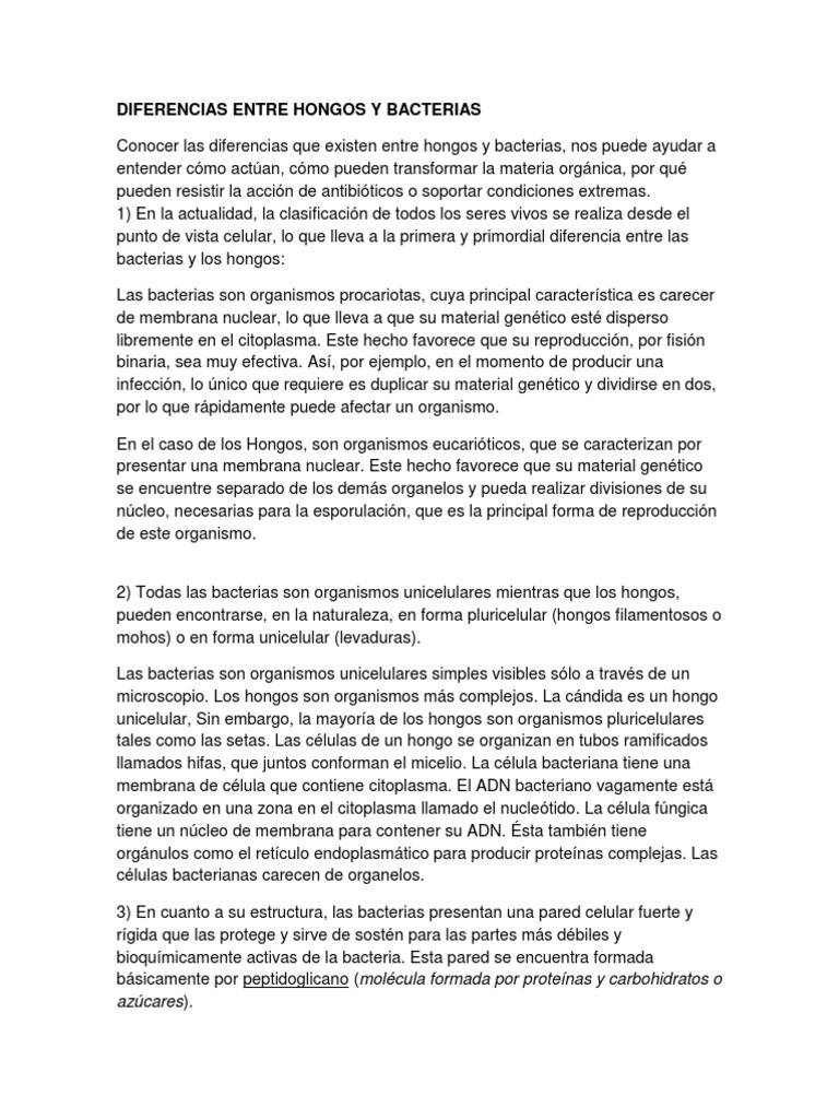 Diferencias Entre Hongos y Bacterias MICOLOGIA | Descargar gratis PDF ...