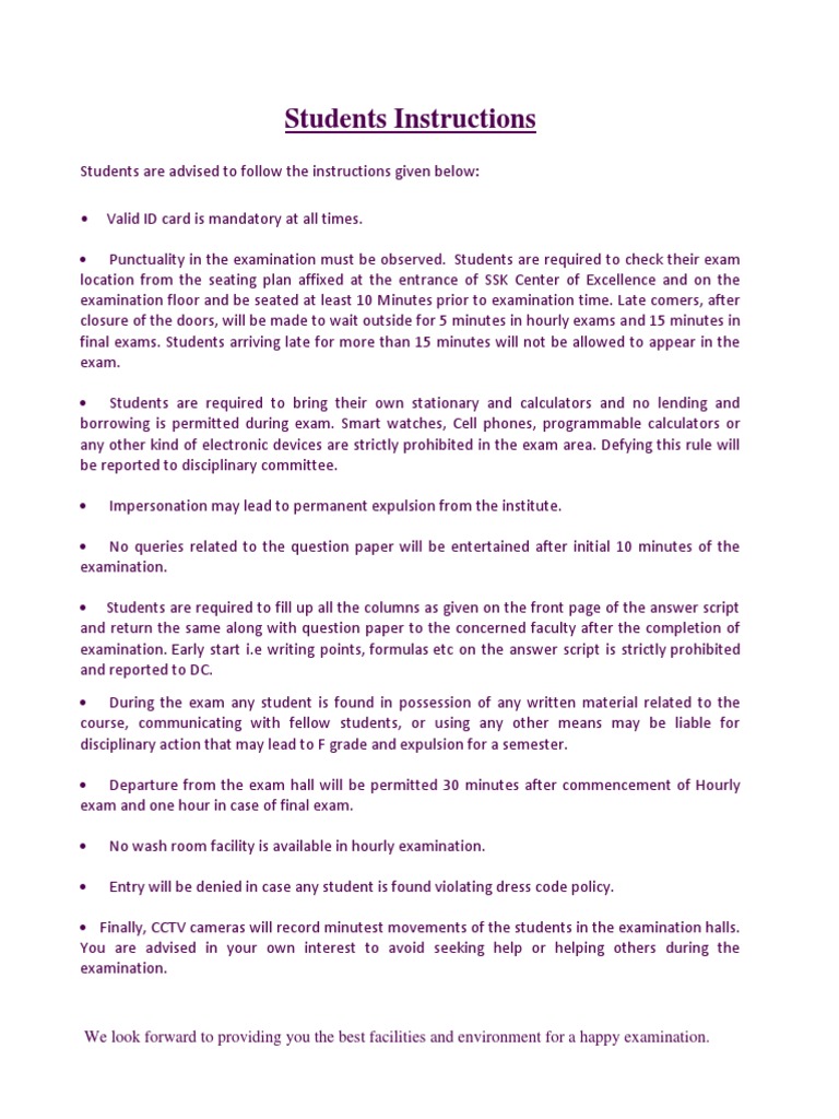 Exam Instructions - Students-1 | PDF