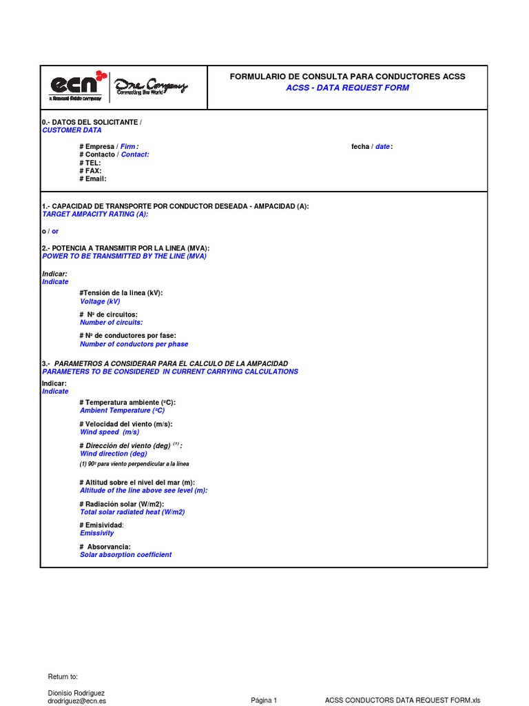 Form Acss Conductors Data Request Form | PDF | Meteorología | Física