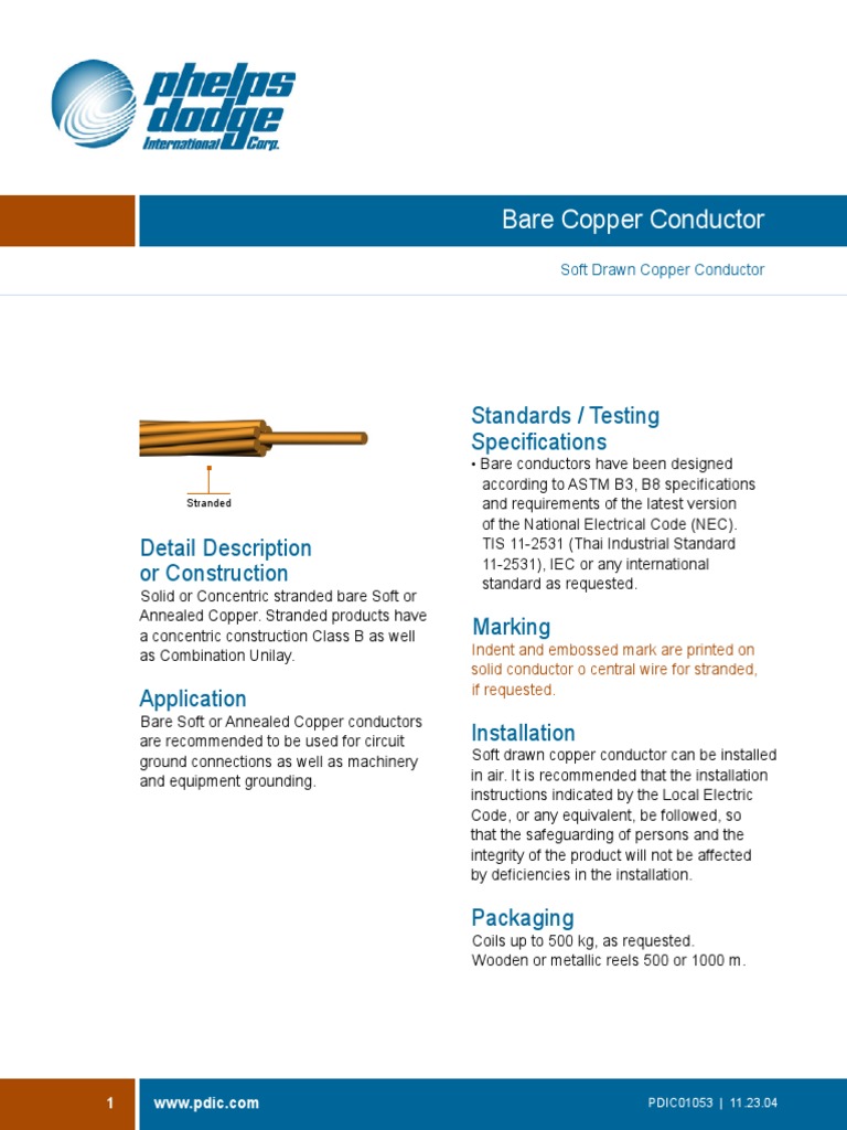 Bare Copper Conductor: Standards / Testing Specifications | PDF ...