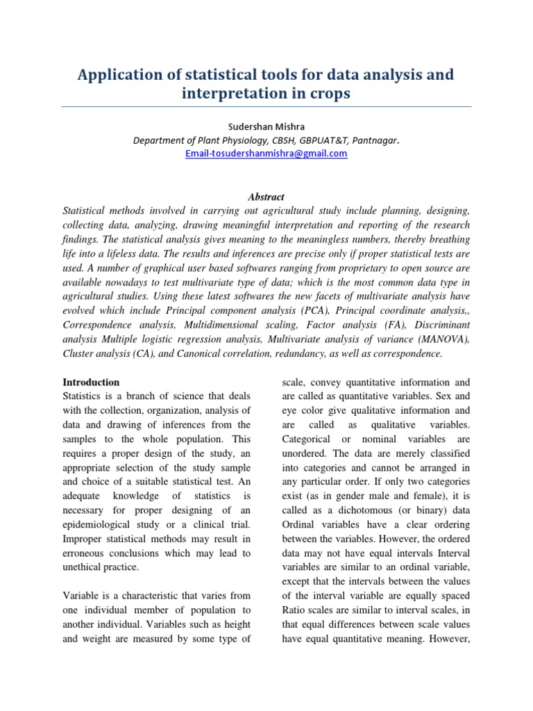Application of Statistical Tools For Data Analysis and Interpretation ...