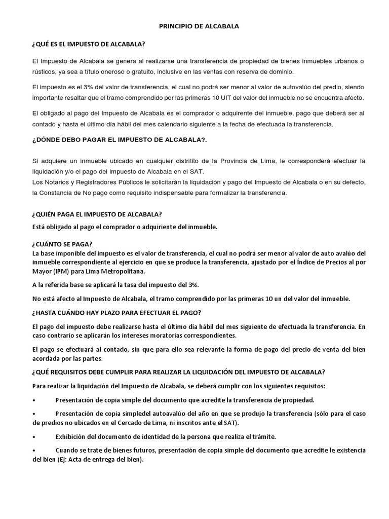 Qué Es El Impuesto de Alcabala | PDF | Impuestos | Economias