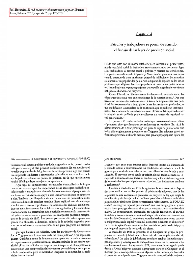 HOROWITZ, Joel (2015) - El Radicalismo y El Movimiento Popular (1916-1930) (Cap. 4-7 ...