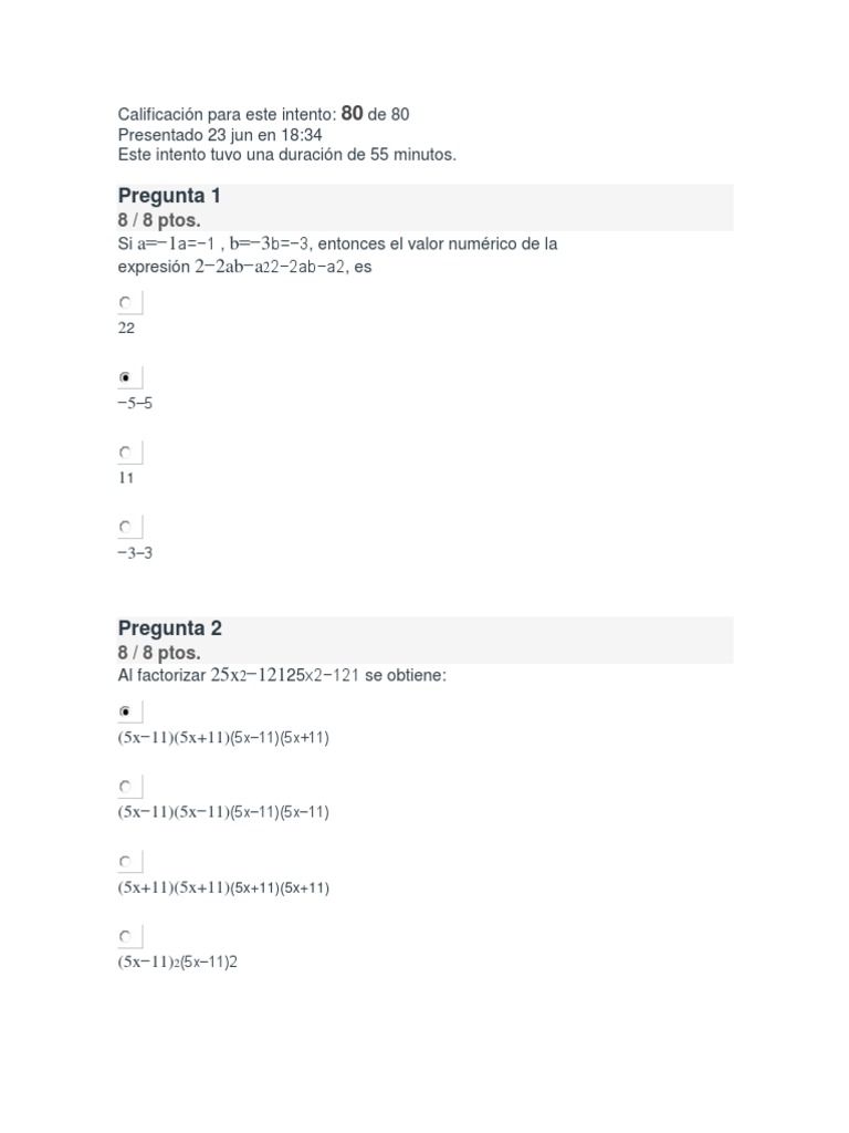 Calificación para Este Intento QUIZ 2 MATEMATICAS | PDF
