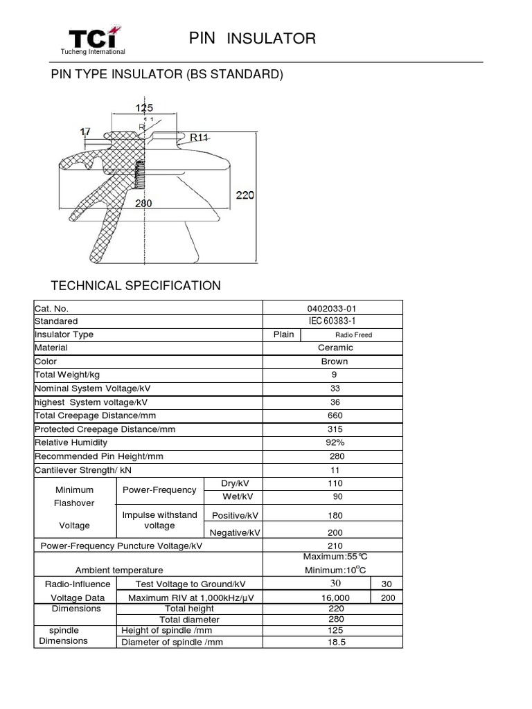 Pin Type Insulator Catalouge | PDF | Insulator (Electricity) | Physical ...