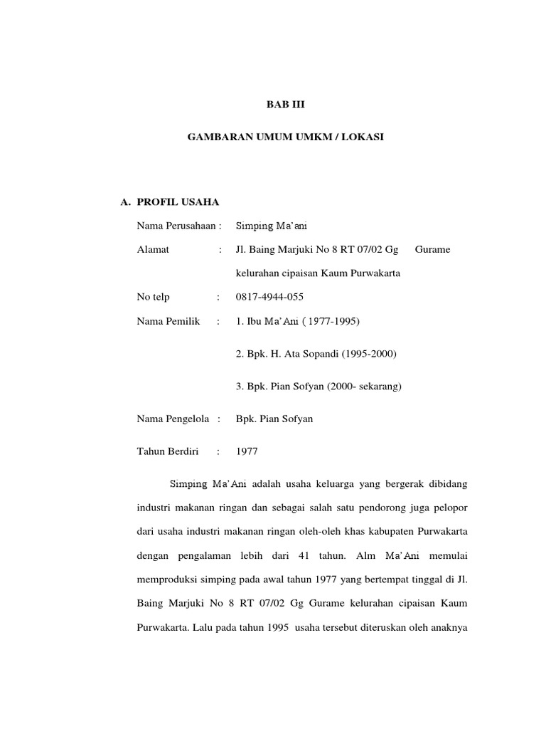 Profil UMKM Simping Ma’Ani Purwakarta | PDF
