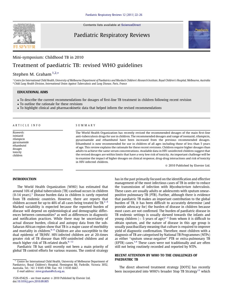Revised WHO Guidelines for Pediatric TB | PDF | Tuberculosis | Dose ...