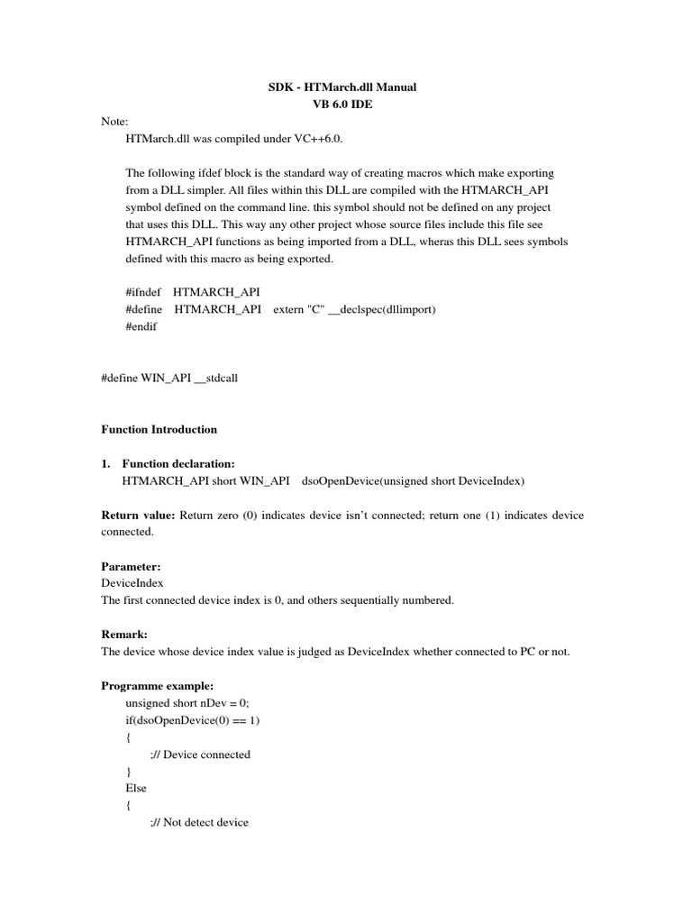 SDK - Htmarch - DLL Manual VB 6.0 Ide | PDF | Subroutine | Integer (Computer Science)