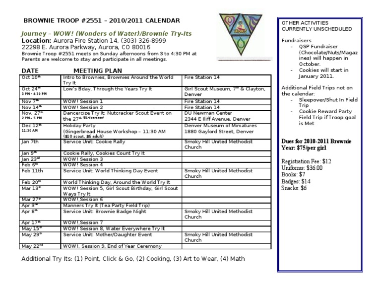 Brownie Troop Calendar - Year One | PDF | Scouting