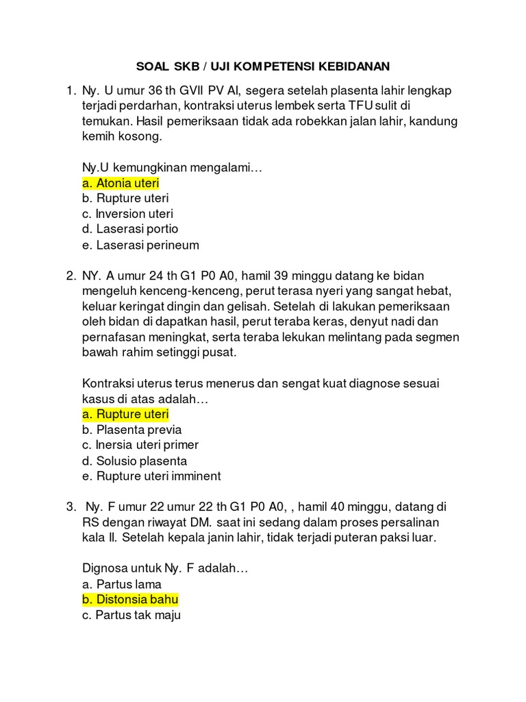 Latihan Soal SKB Ukom Kebidanan PDF | PDF