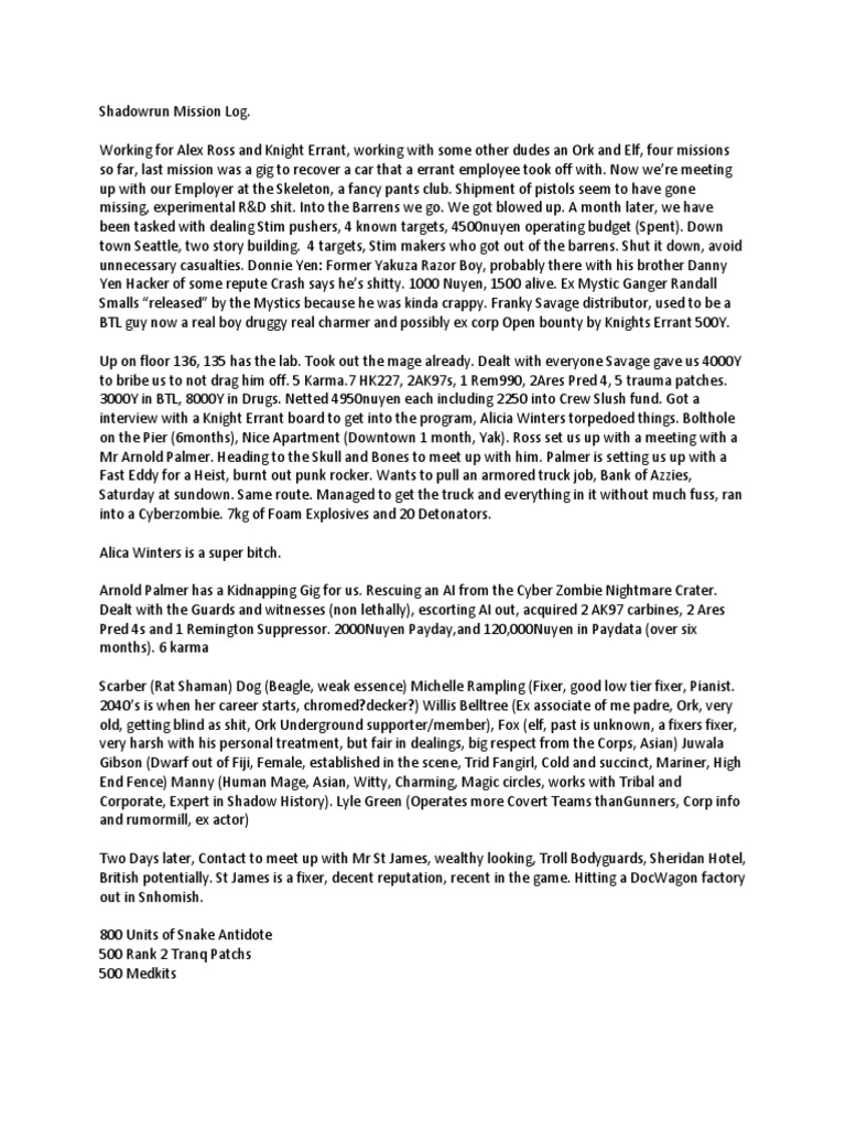 Shadowrun Mission Log | PDF | Leisure