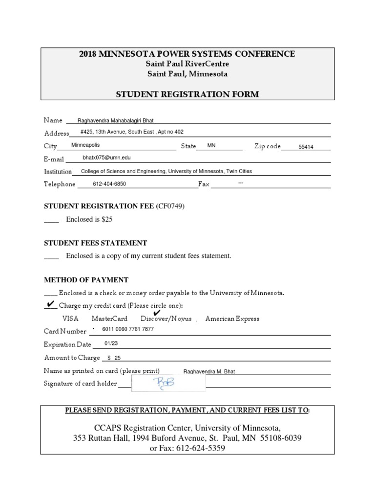 2018 Student Registration Form | PDF