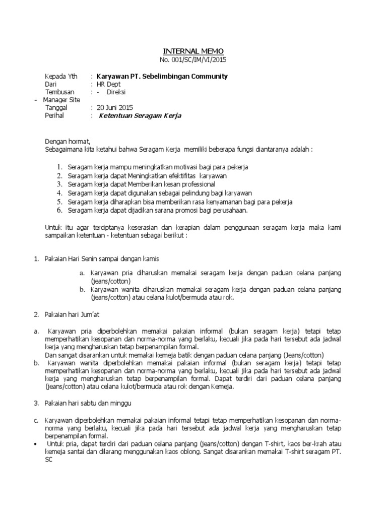 Contoh Internal Memo DK