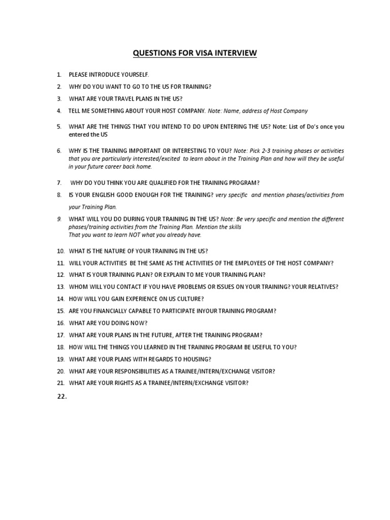 Key Questions for US Visa Interviews | PDF