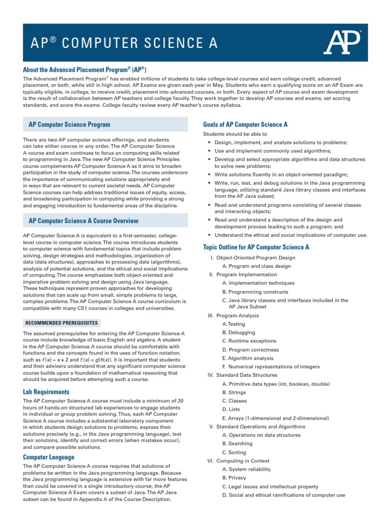 Ap Computer Science A Course Overview PDF | PDF | Advanced Placement ...