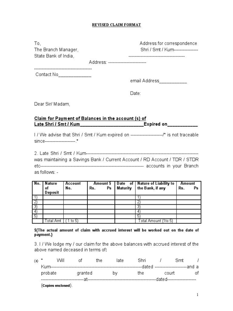 Claim Form for Deceased Account Balances | PDF | Signature | Banks