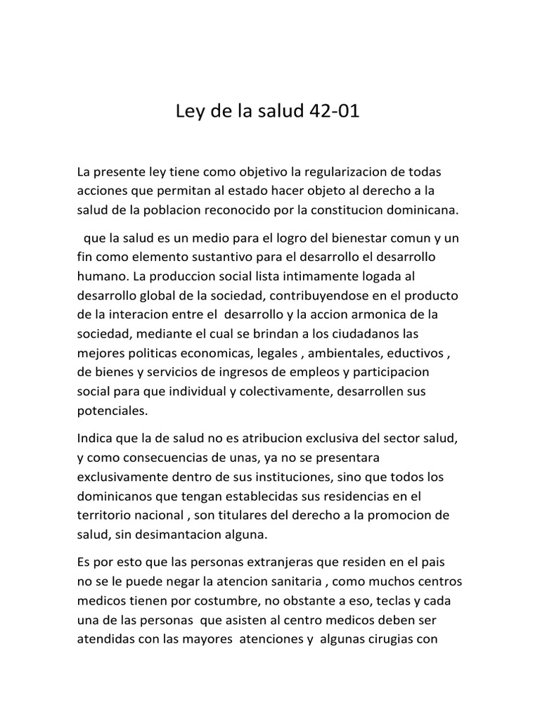 Ley de La Salud 42 | PDF | Institución | República Dominicana
