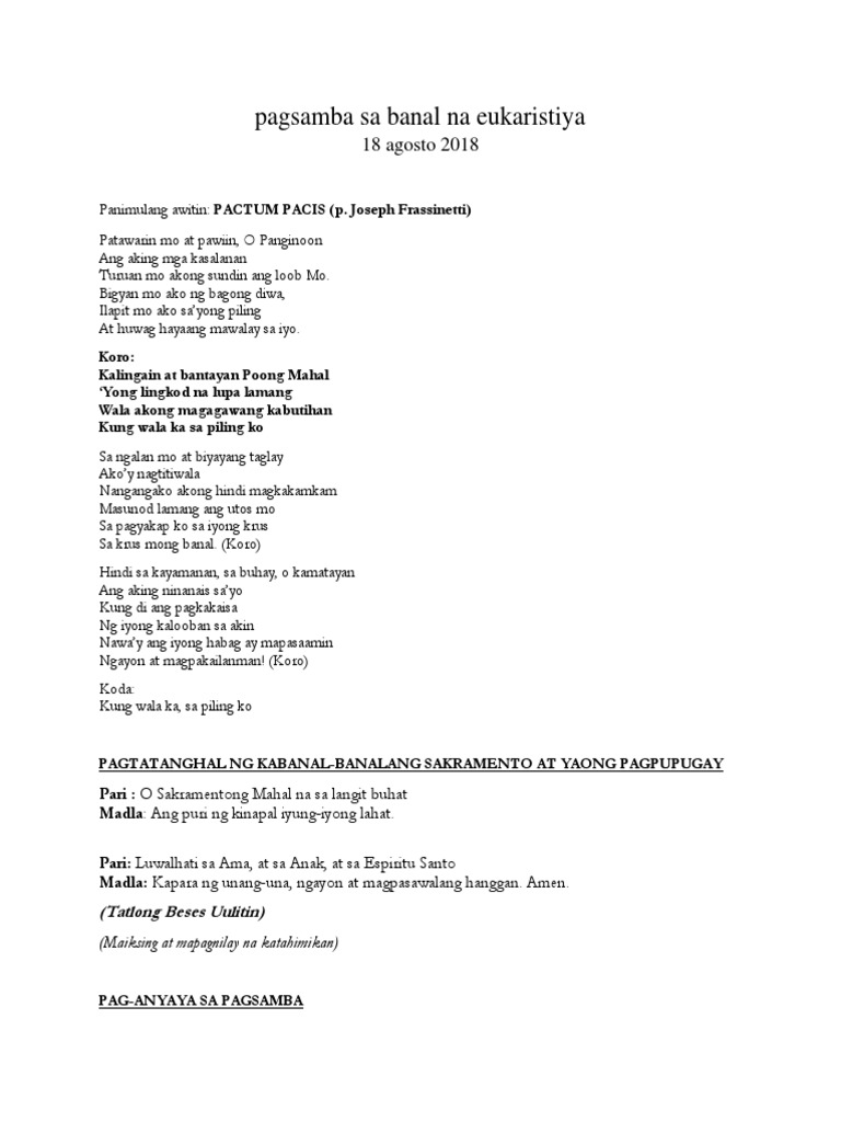 Pagsamba Sa Banal Na Eukaristiya | PDF