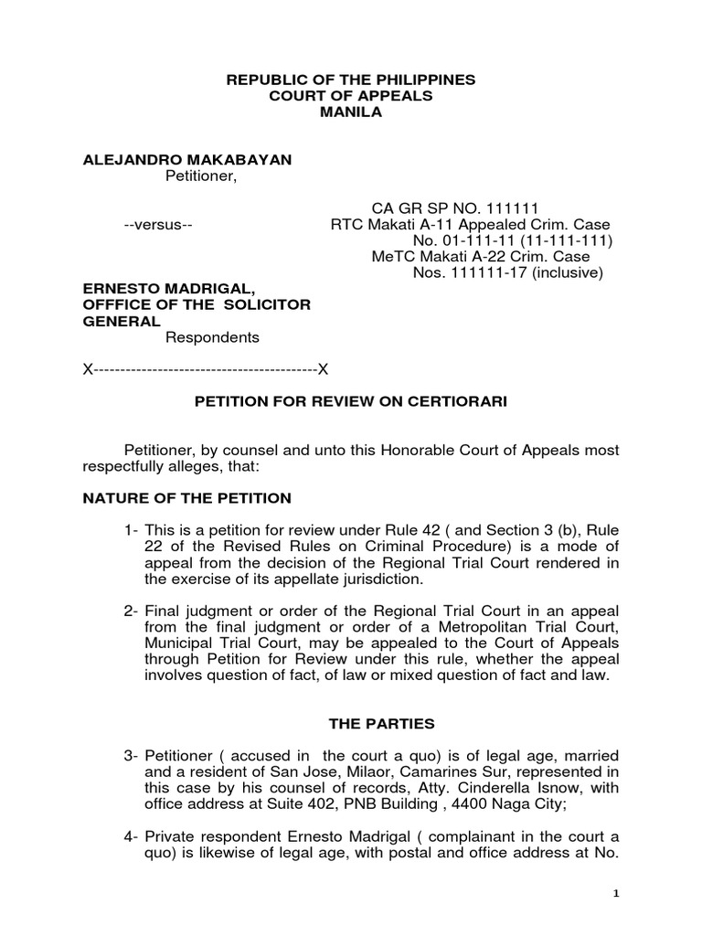 Petition For Review Rule 42 | PDF | Lawsuit | Appeal