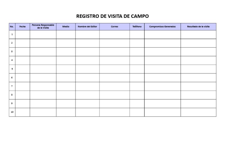 Registro de Visitas de Campo Excel | PDF | Derecho