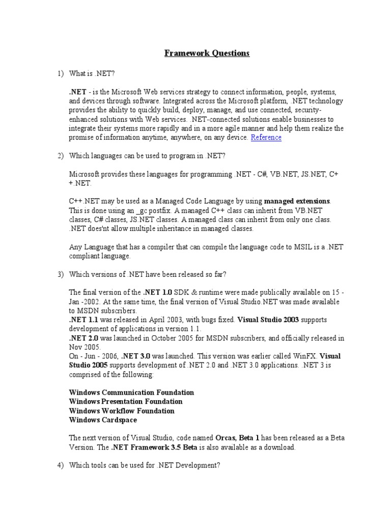 Framework Questions | PDF | Component Object Model | Microsoft Visual Studio