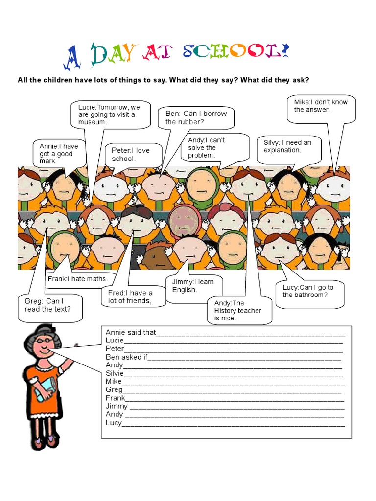 Reported Speech A Day at School Grammar Drills - 8805 | PDF | Social ...