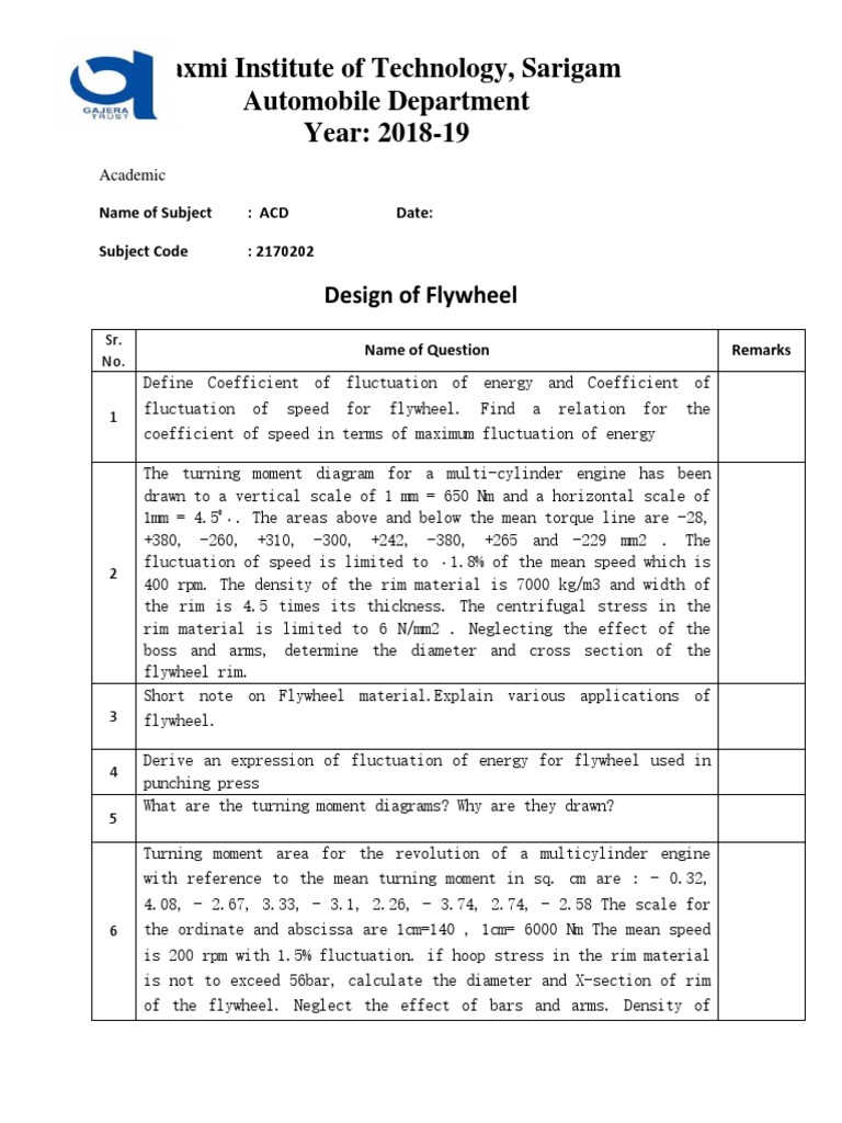 Flywheel Design and Speed Fluctuation Analysis | PDF