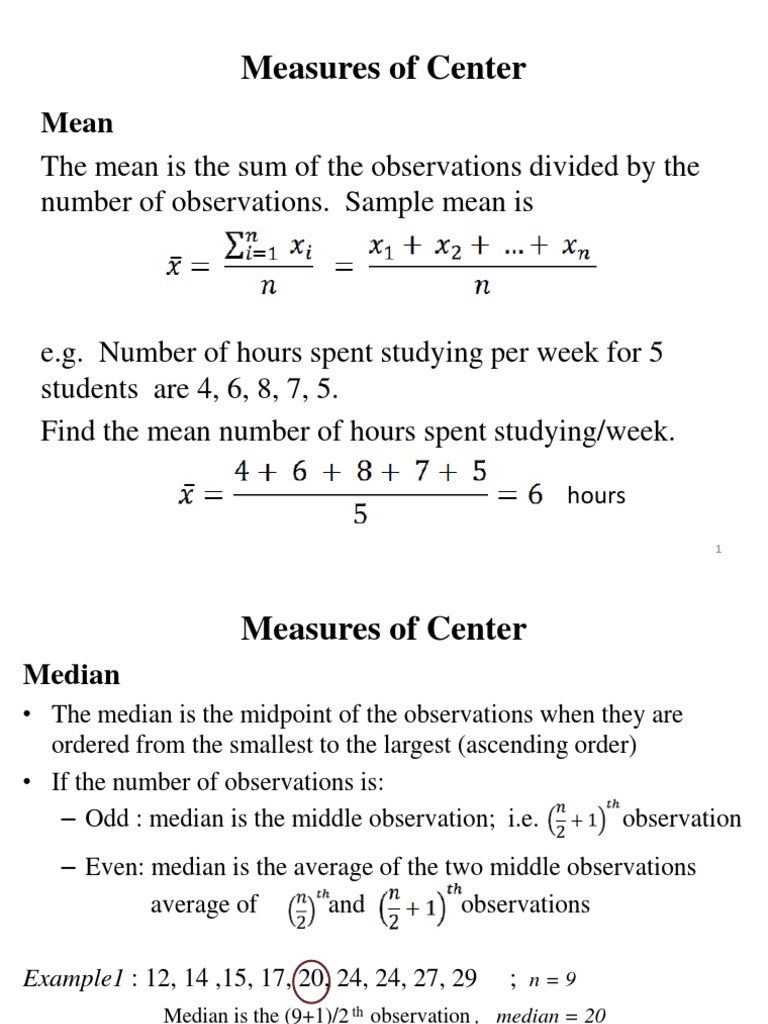 Statistics Measure of Center | PDF | Median | Mean