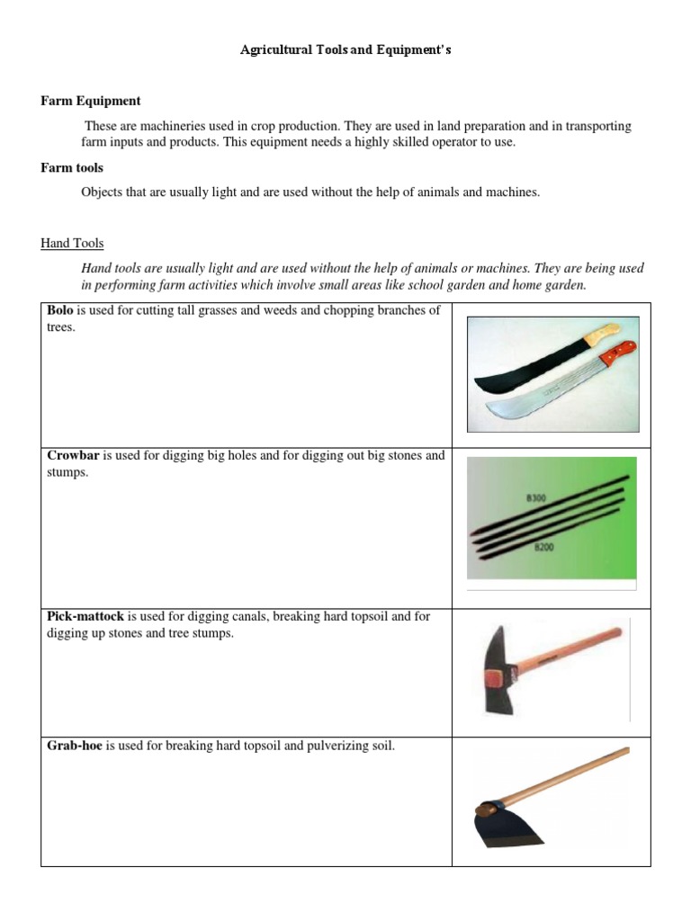 Agricultural Tools and Equipment | PDF