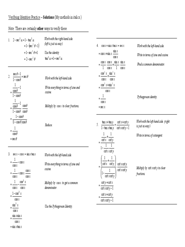 Identities practice problems solutions SEO | PDF | Trigonometric ...