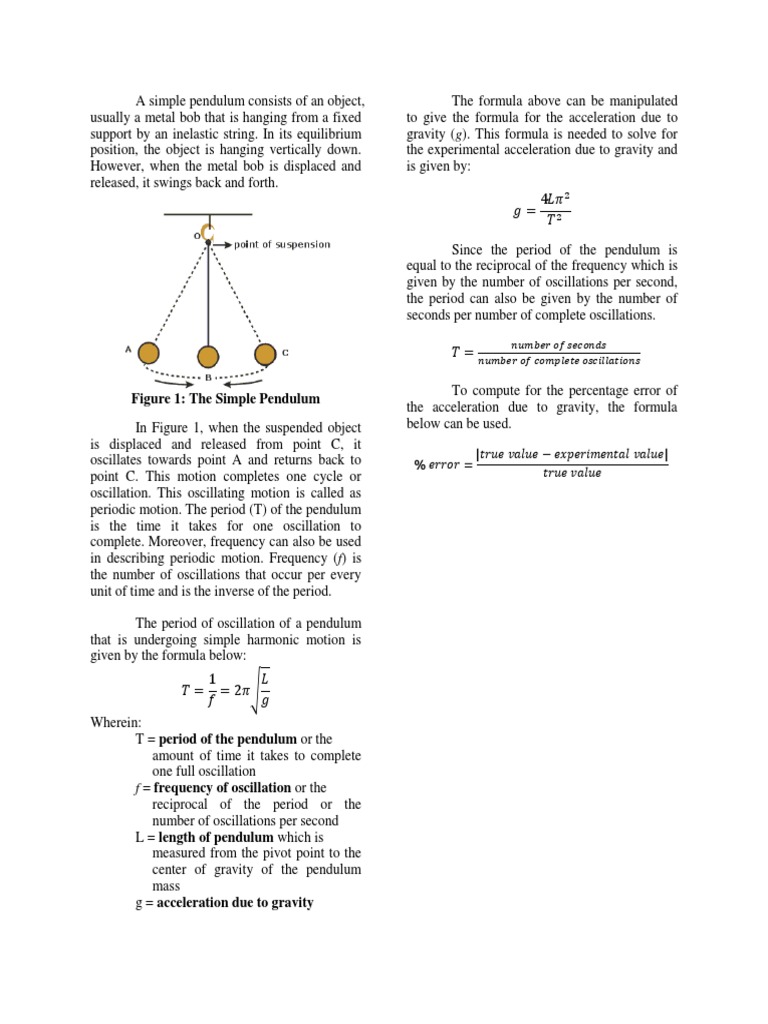 Figure 1: The Simple Pendulum: F Frequency of Oscillation or The | PDF | Pendulum | Oscillation