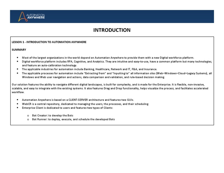 Lesson 1 - Introduction To Automation Anywhere | PDF