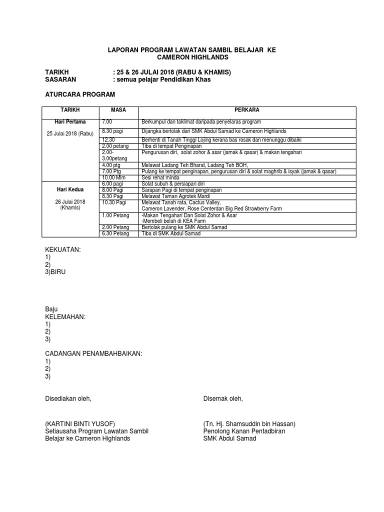 Laporan Program Lawatan Sambil Belajar Ke | PDF