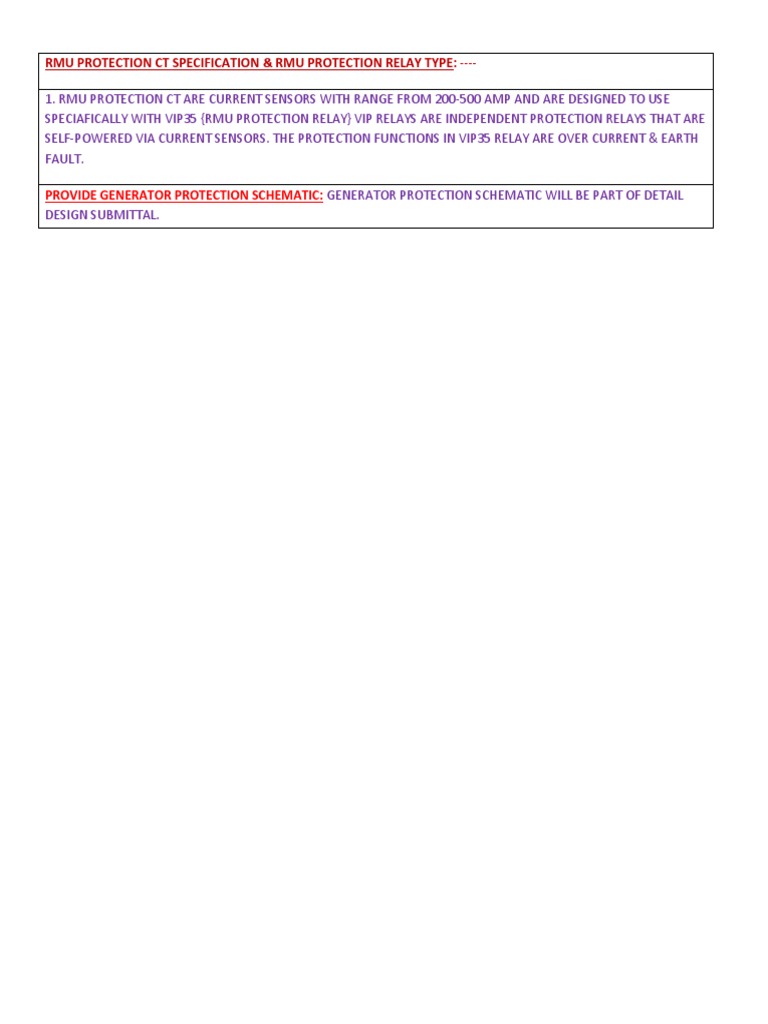 Provide Generator Protection Schematic:: Rmu Protection CT ...