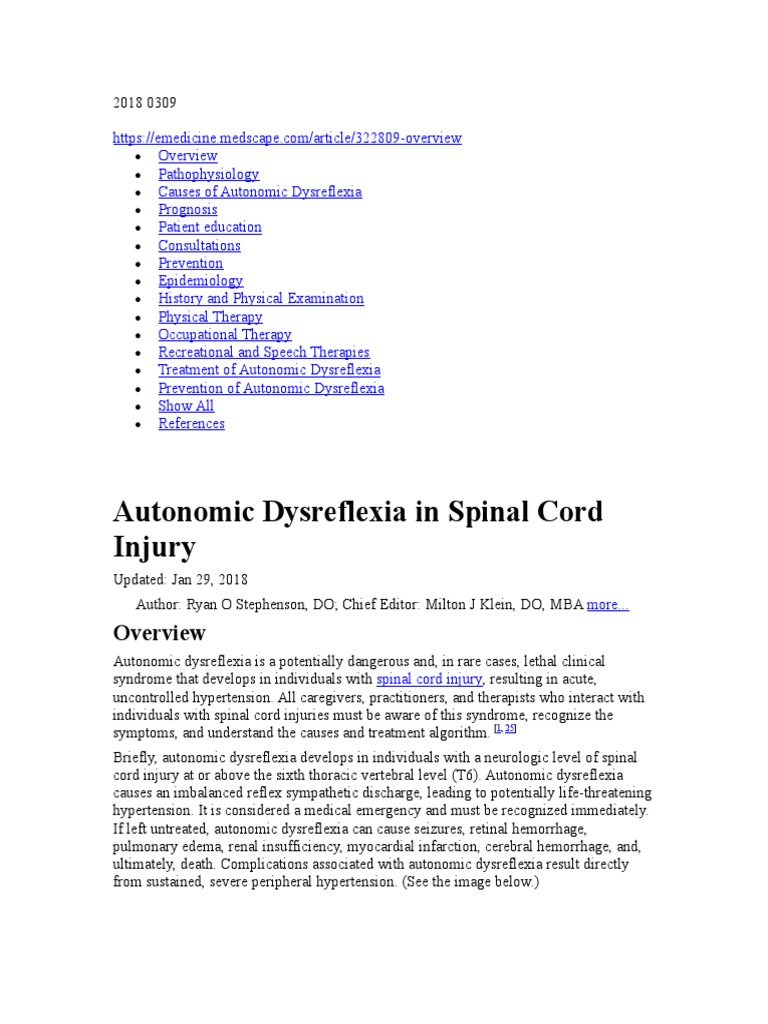 Autonomic Dysreflexia in Spinal Cord Injury Overview, Pathophysiology ...