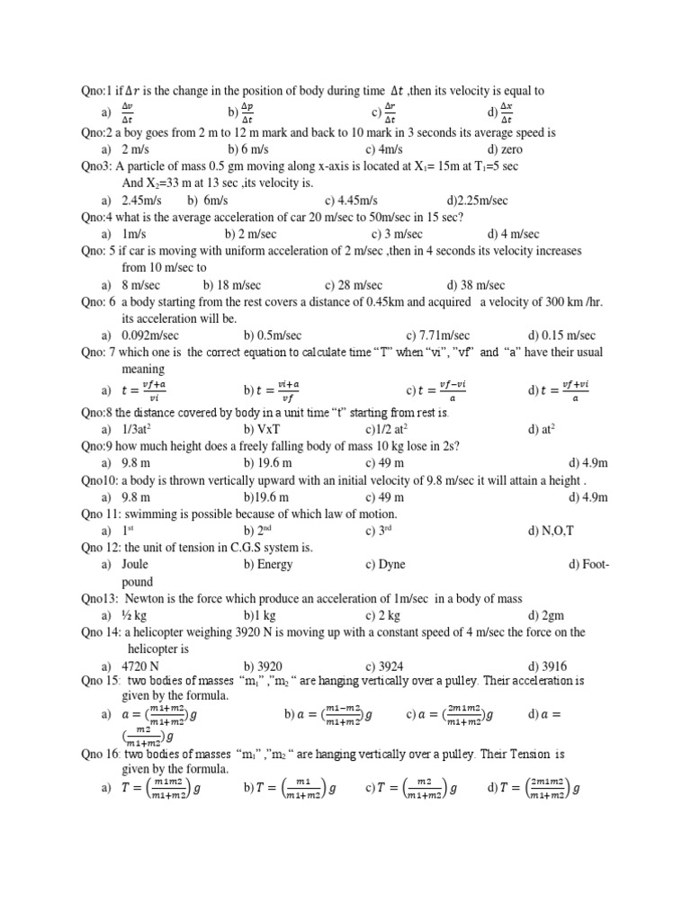 Eden Grammer Mcqs | PDF | Acceleration | Force